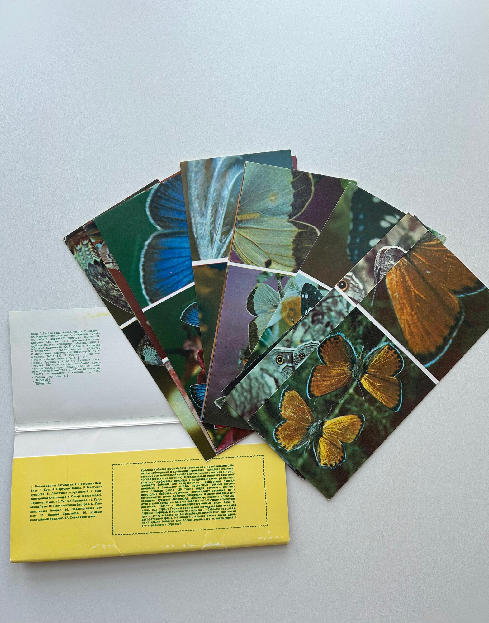 Набор открыток Бабочки . Полный комплект из 17 открыток. Издание 1976 года