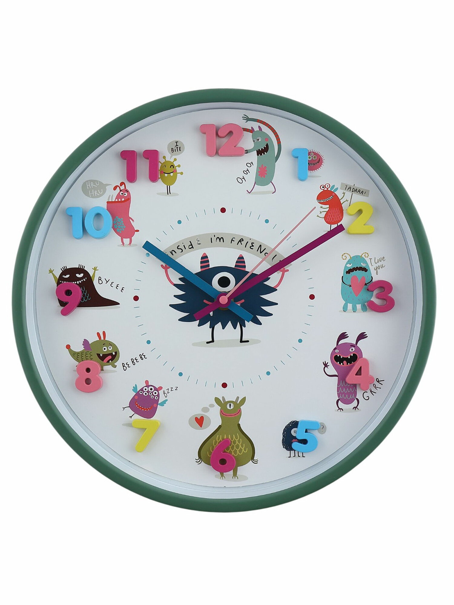 Часы настенные интерьерные "Монстрики", детские, бесшумные, плавный ход, циферблат d=30 см