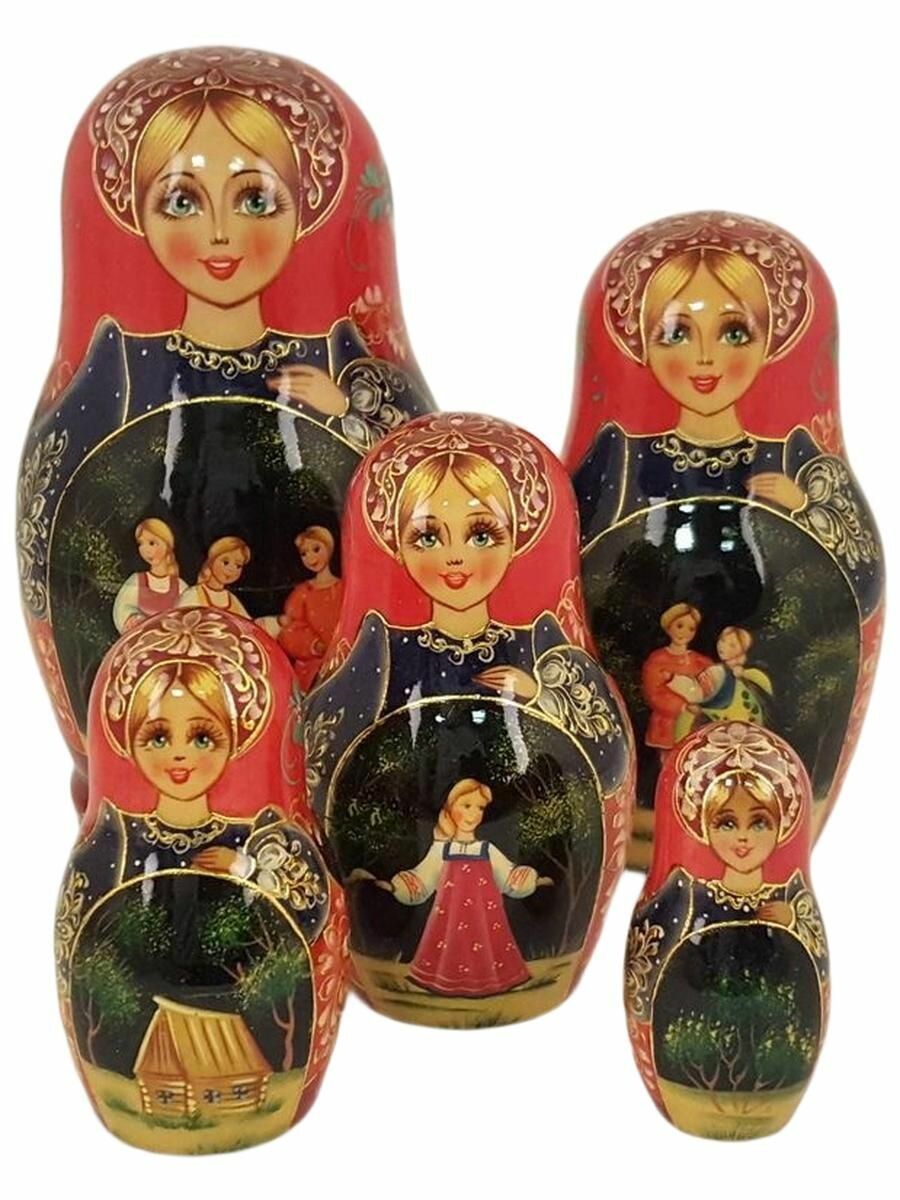 Матрешка 5 предметов "Узор" (360), Вятская матрешка, ручная авторская работа