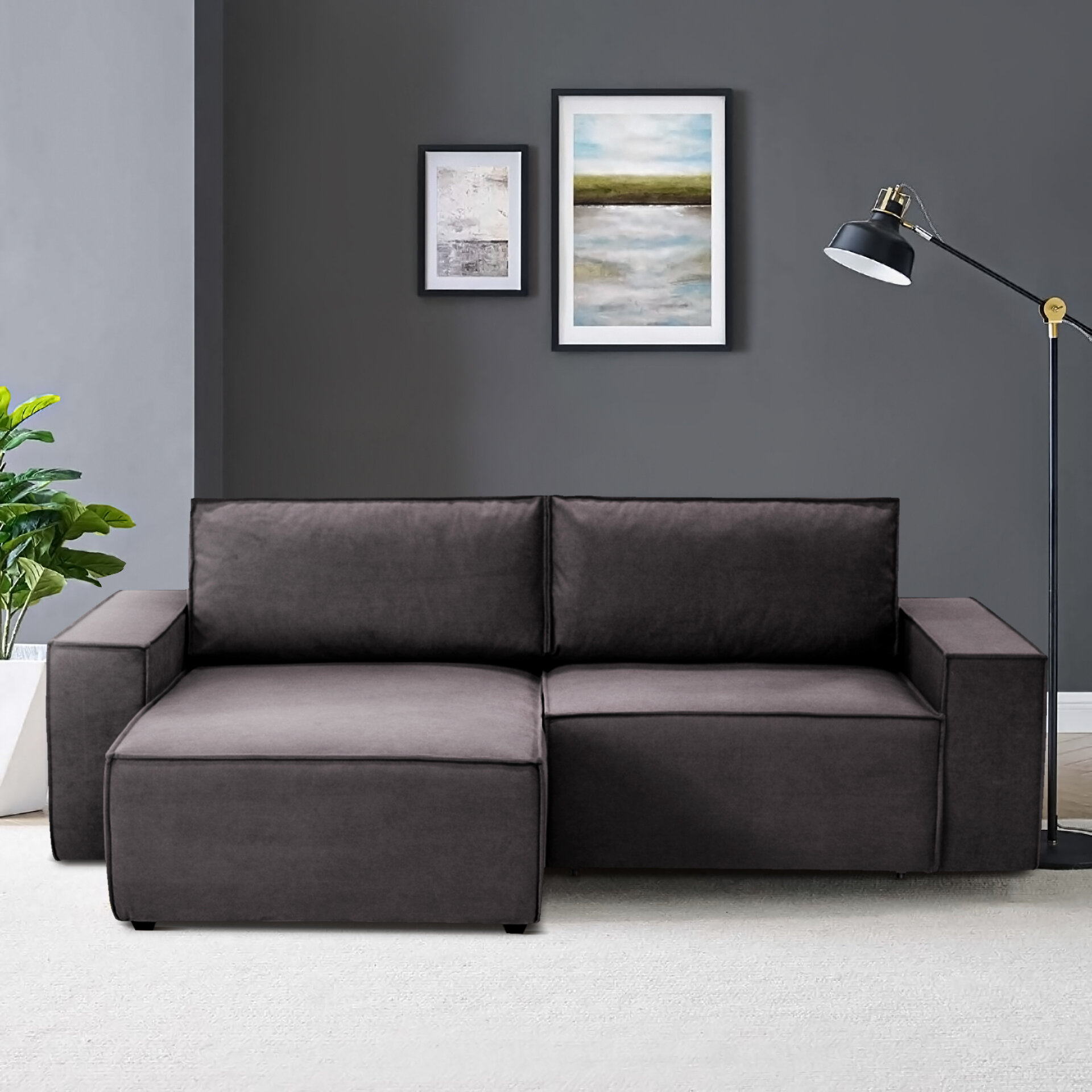 Диван с оттоманкой Софт 2 (малый) Velutto 19 NOW 240x150x80 см, серый Велютто, еврокнижка Фиеста