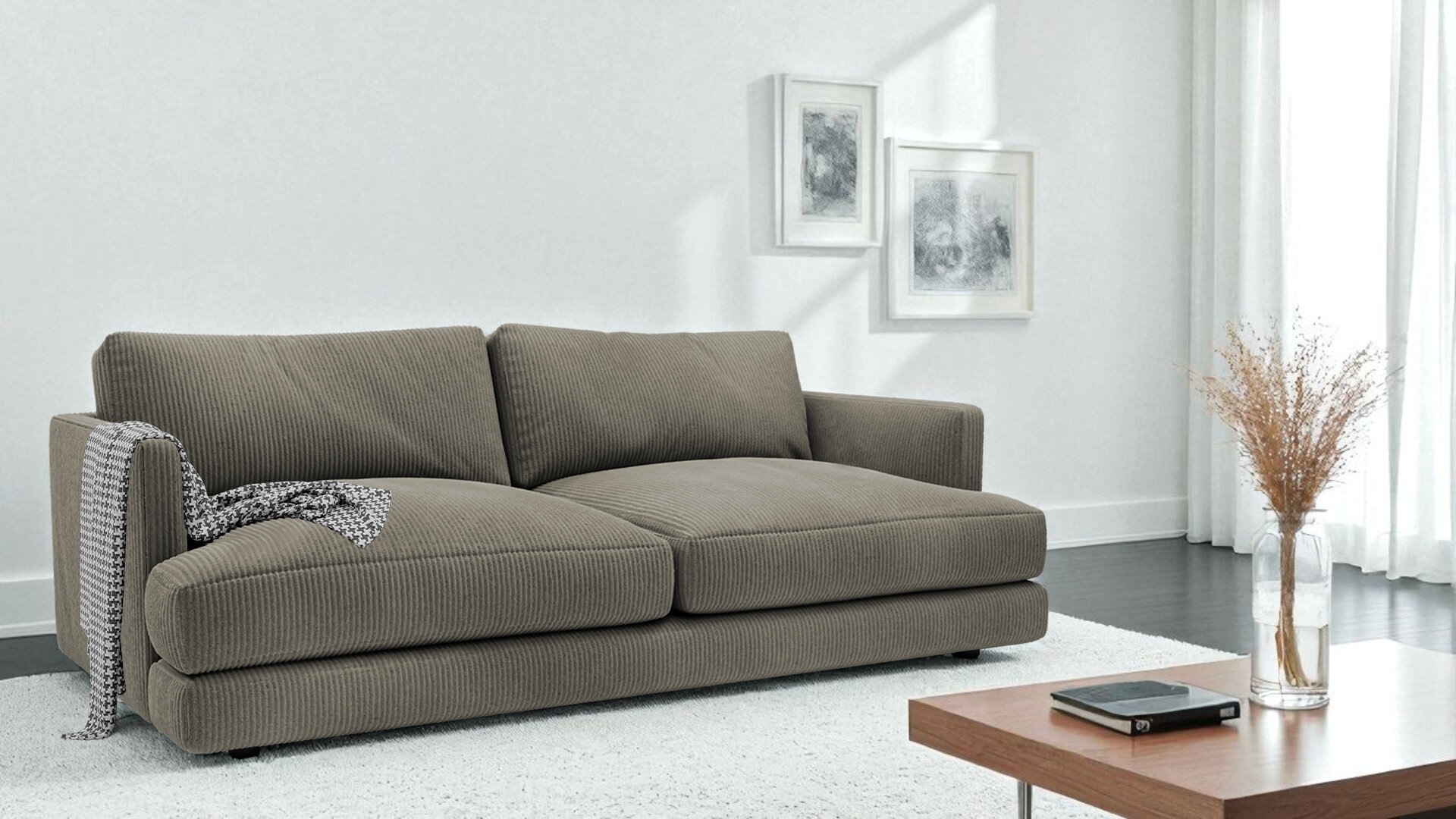 Диван Ибица Cilium Brown NEW 215x116x93 см, серый Вельвет, еврокнижка GOODFORM