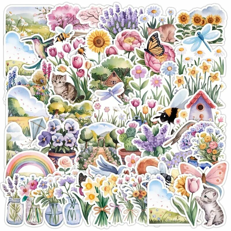 10/30/50 шт. кавайные весенние цветы липкие наклейки из ПВХ эстетическое украшение Скрапбукинг DIY ручной учет канцелярские принадлежности