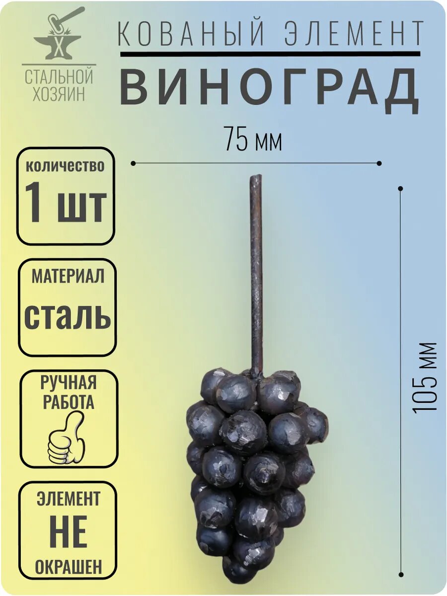 1 шт. Декоративный кованый элемент Виноградная гроздь 105х75 мм