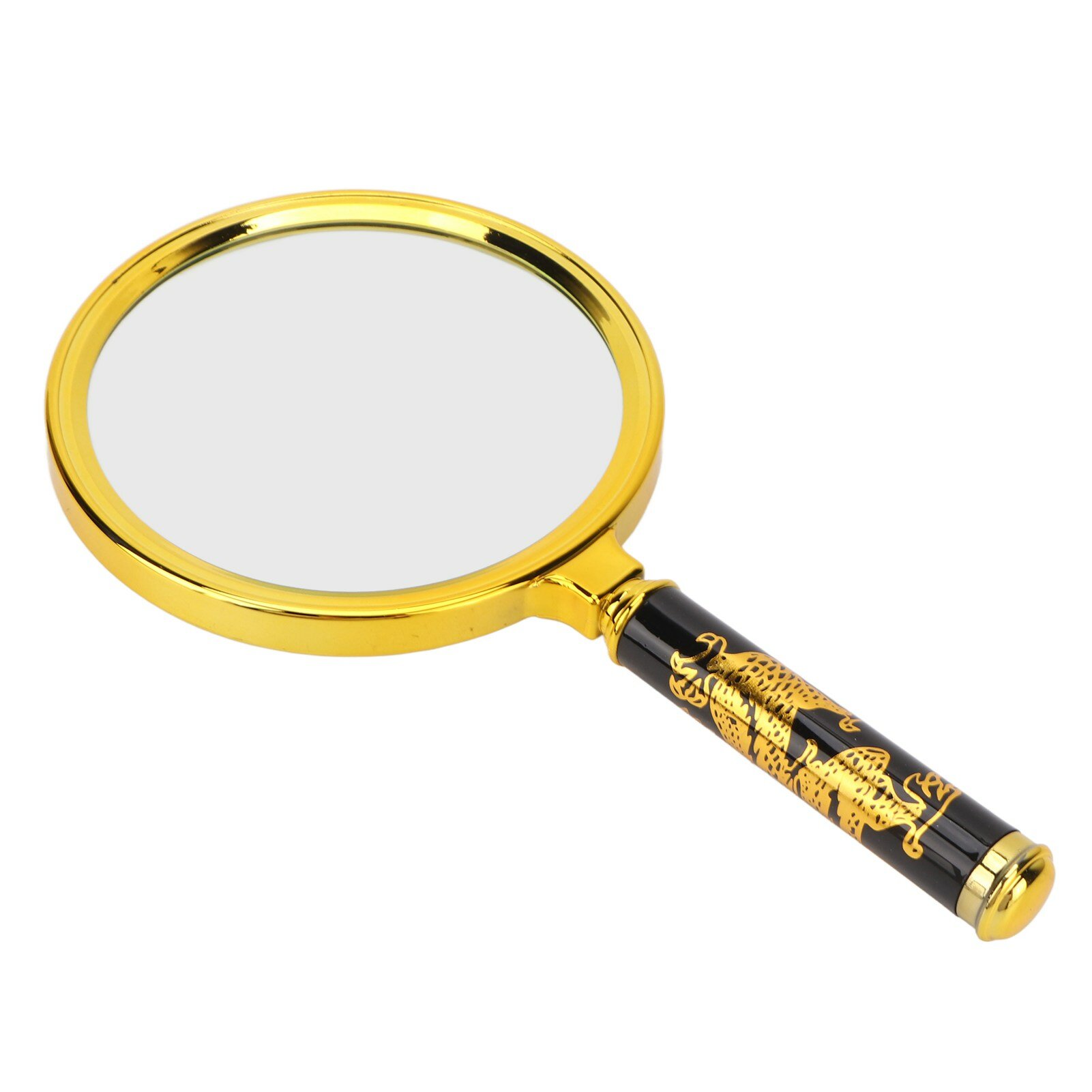Magnifying Glass 100mm Golden Dragon Pattern Handle 10X Handheld Small for Elderly Reading