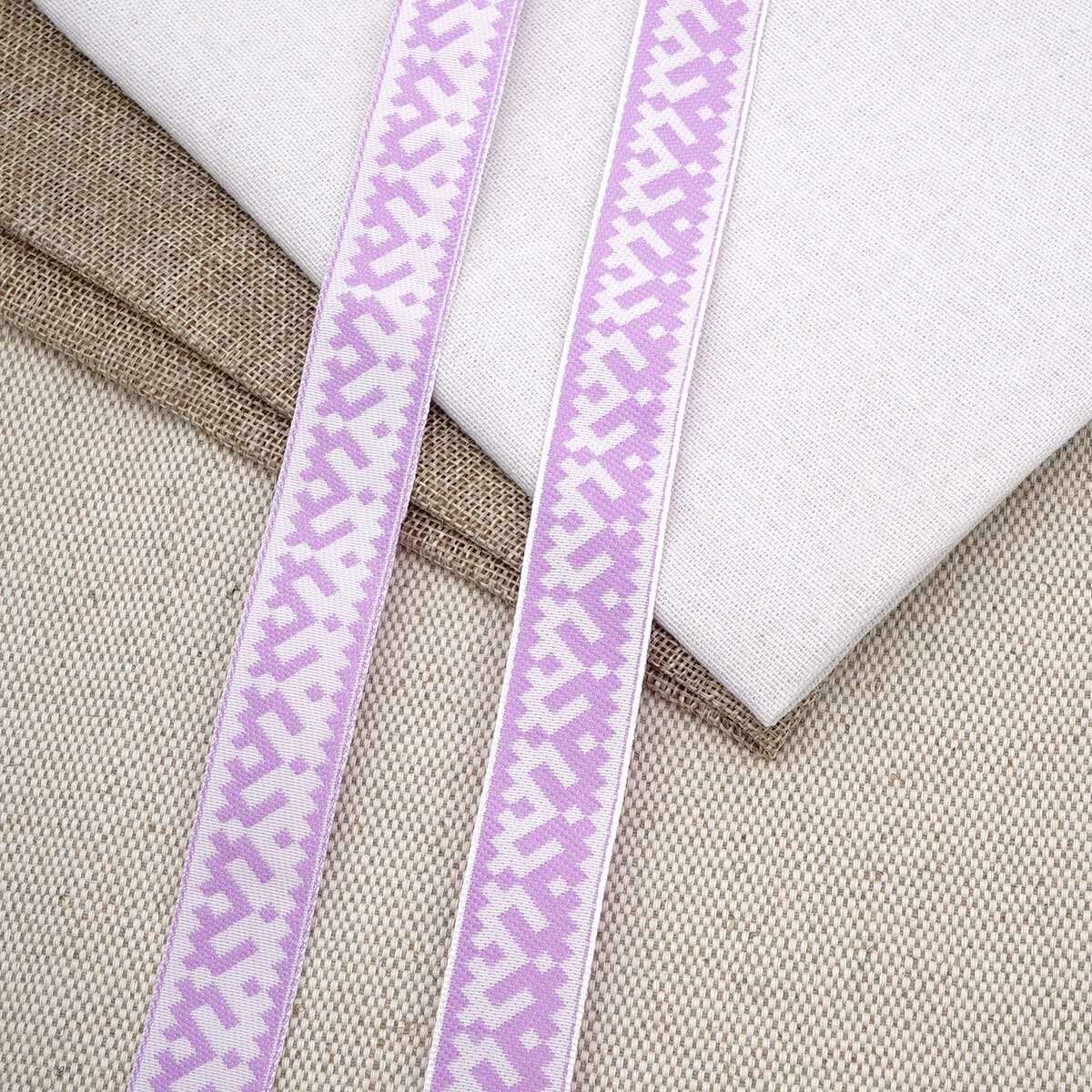 Лента жаккардовая 'Славянский орнамент Оберег', 24 ммх25м (белый/сиреневый), Красная лента