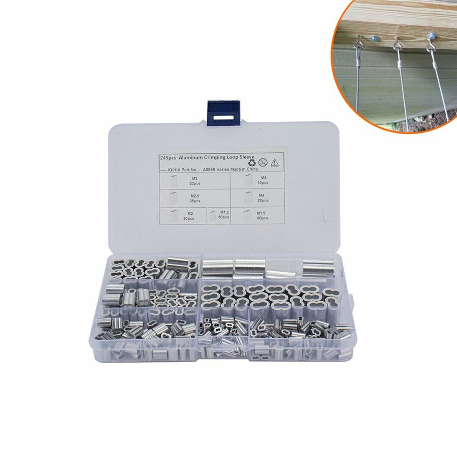 Набор из 7 размеров алюминиевых гильз для опрессовки петель, 245 m1,2/3/4/5, для тросов, канатов, талрепов