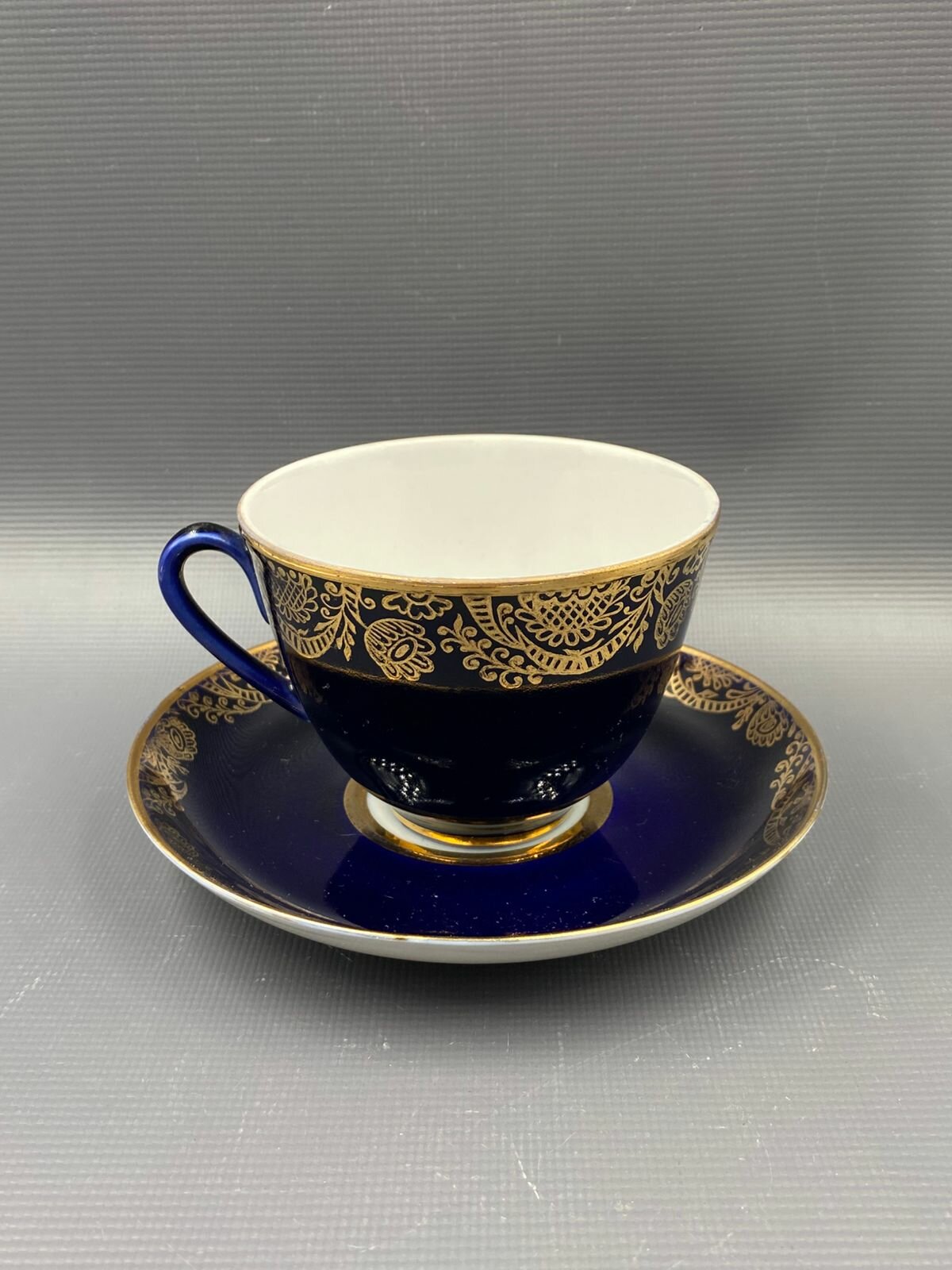Фарфоровая Чайная пара "Цветы" Позолота, Кобальт, ЛФЗ, Знак качества СССР Красивая!