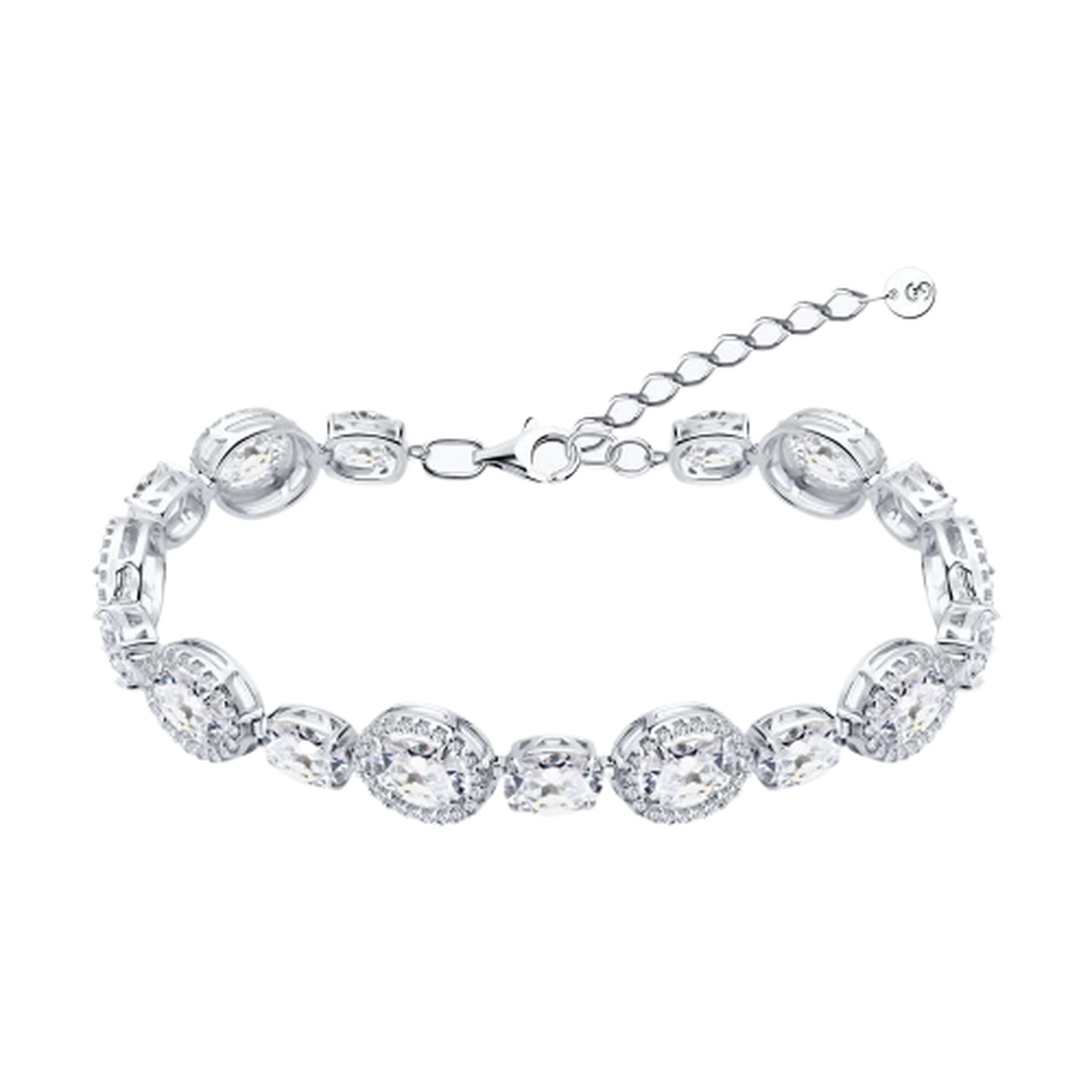 Браслет Diamant online, серебро, 925 проба, родирование, фианит