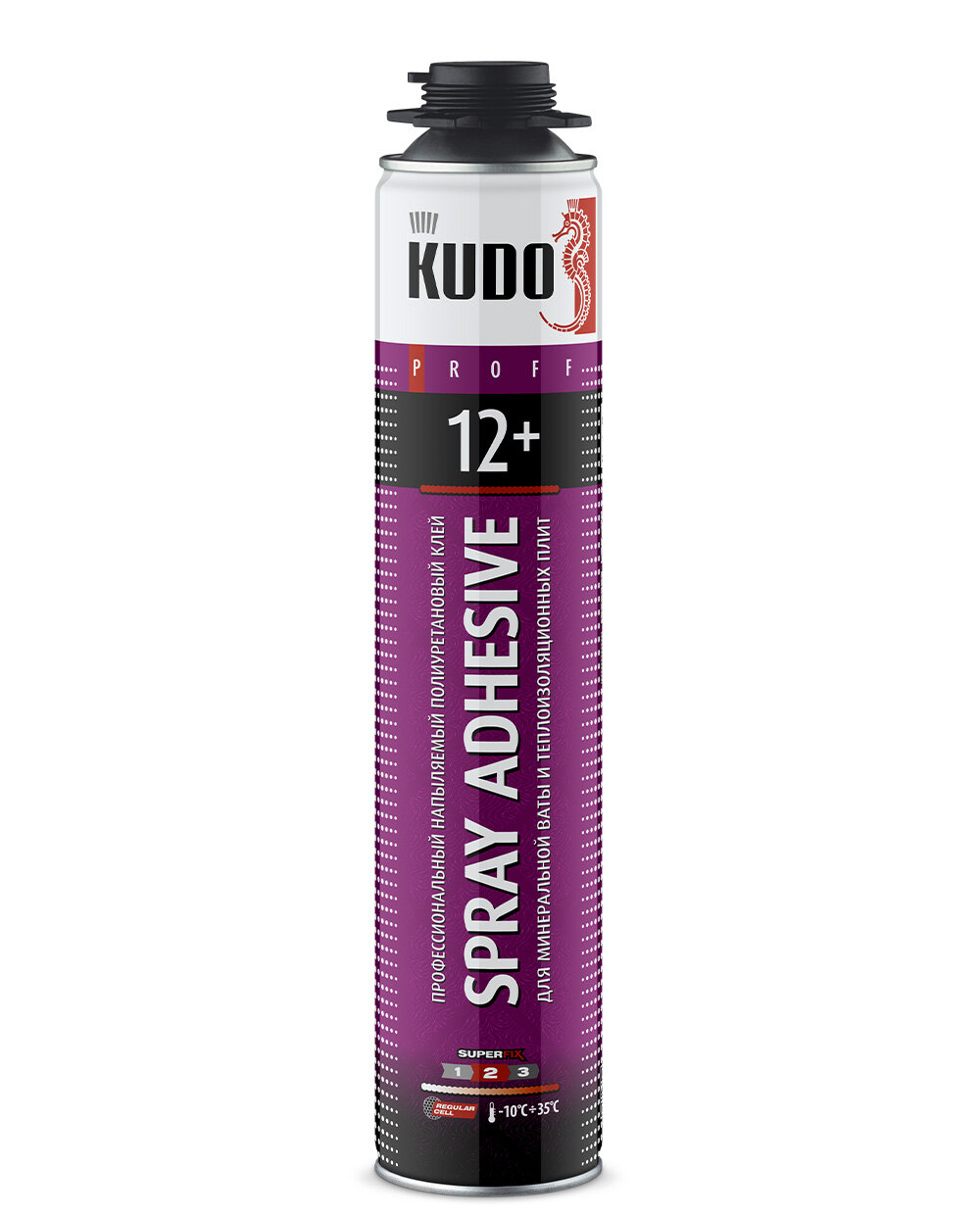 Клей-пена KUDO PROFF SPRAY ADHESIVE 12+, для пенополистирола и минеральной ваты, полиуретановая, 1000 мл