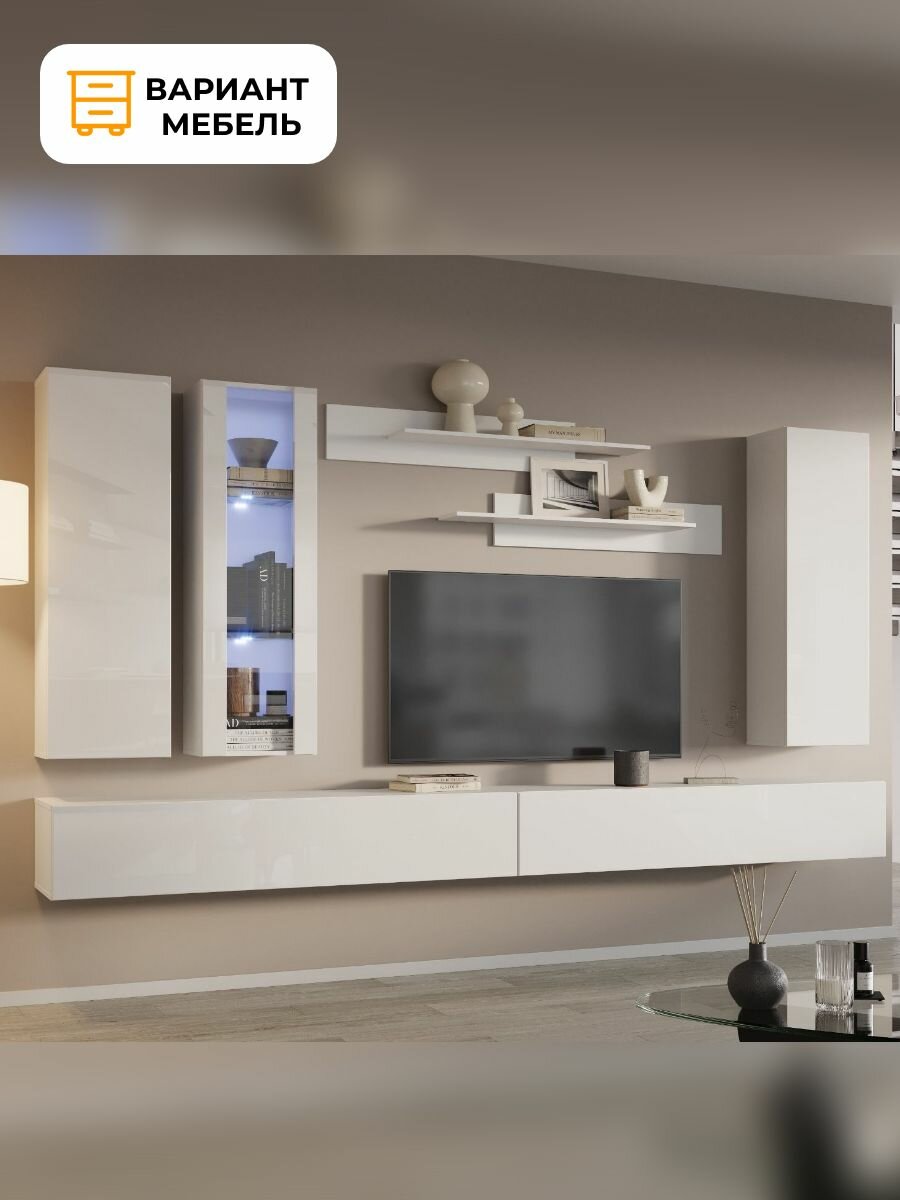 Стенка в гостиную Поинт №64 Белый глянец, модульная стенка в гостиную в современном стиле