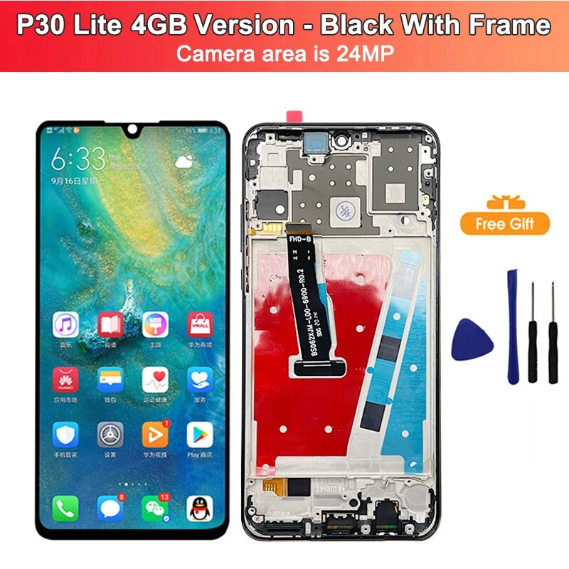 Экран P30 Lite для HUAWEI P30 Lite ЖК-экран с рамкой для HUAWEI P30 Lite Сенсорный ЖК-экран Nova 4e Запасные части