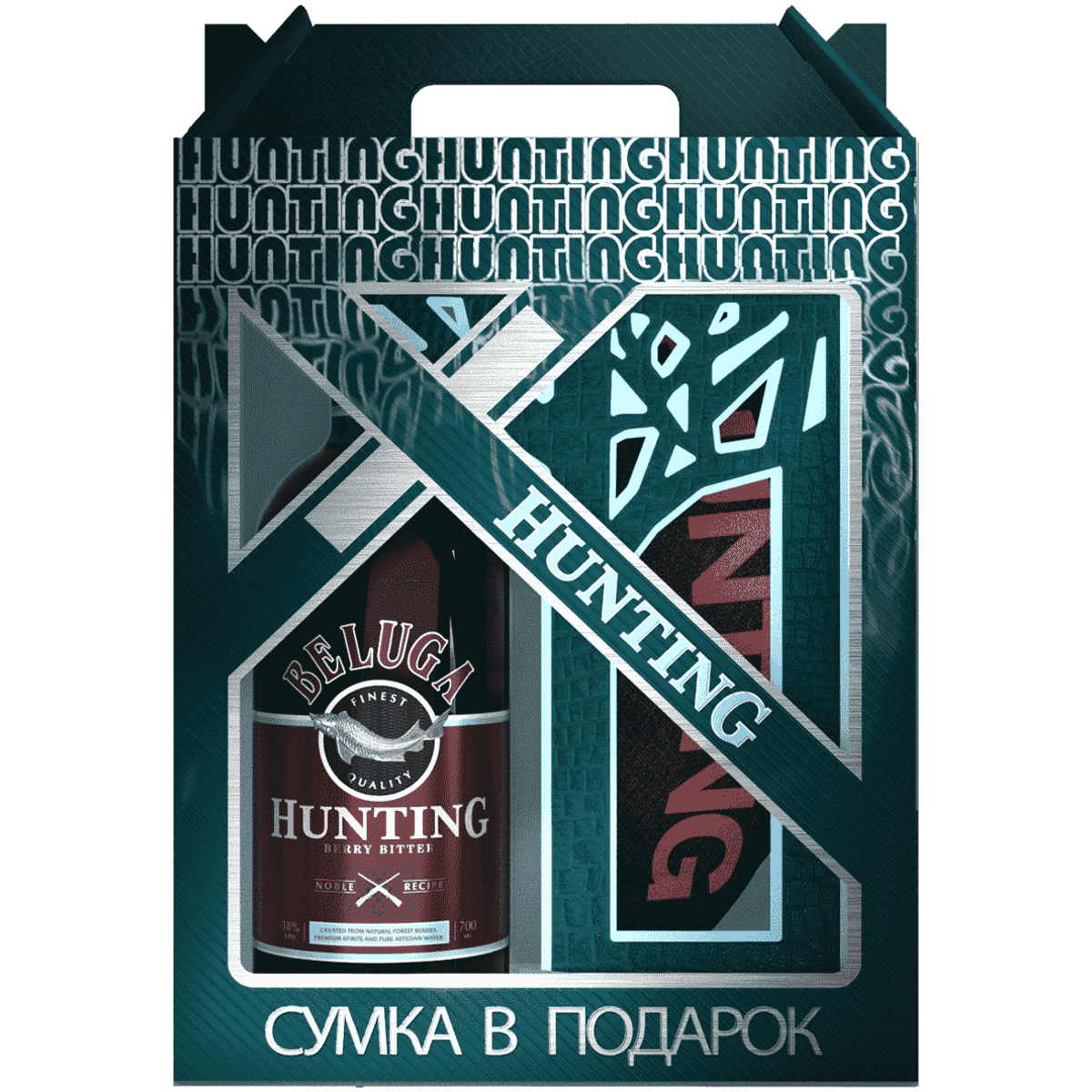 Ликер Beluga "Hunting Berry Bitter", ягодный, 0,7 л в подарочной упаковке + поясная сумка