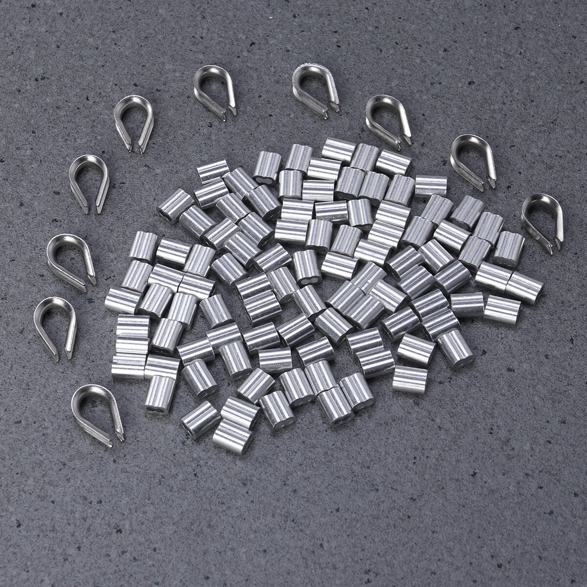 Алюминиевые зажимы для троса 50 шт с проушинами из нержавеющей стали 10 шт для крепления кабеля, серебристые