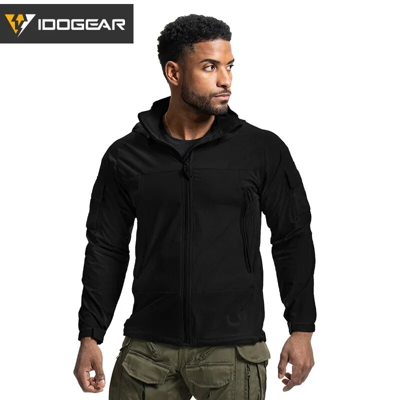 Тактическая ветровка IDOGEAR L5 Softshell: дышащая, эластичная куртка с капюшоном Черный, XXL, Black
