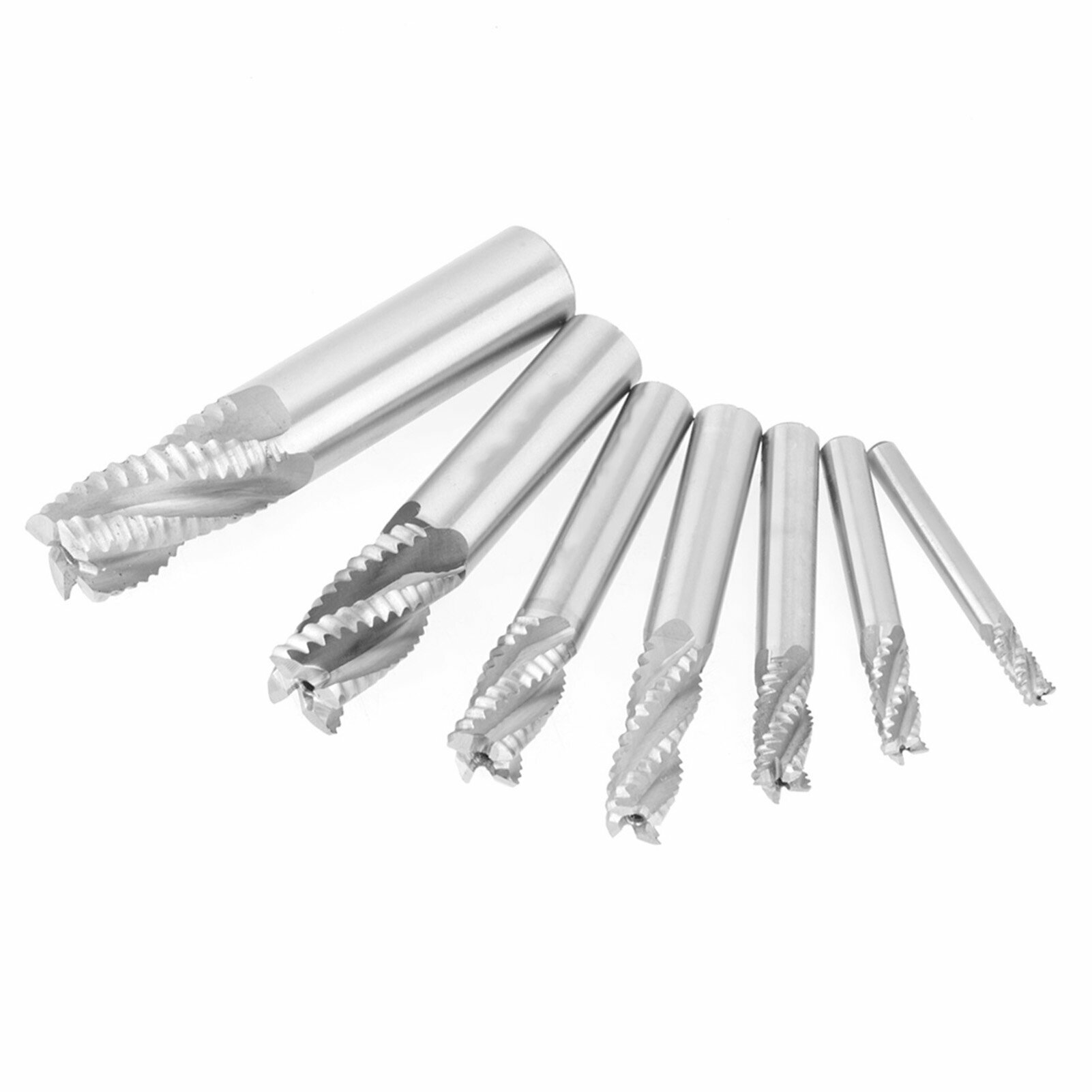 Набор из 7 концевых фрез из быстрорежущей стали (HSS) 6-20 мм, 4 канавки, для черновой обработки, стружколомания, резки металла, дерева, пластика.