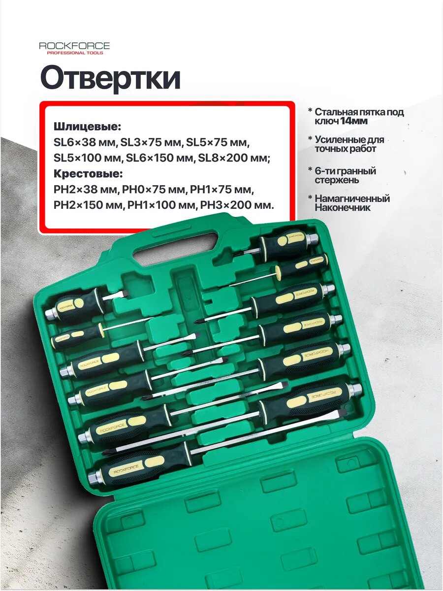 Набор отверток силовых магнитных 12 предметов