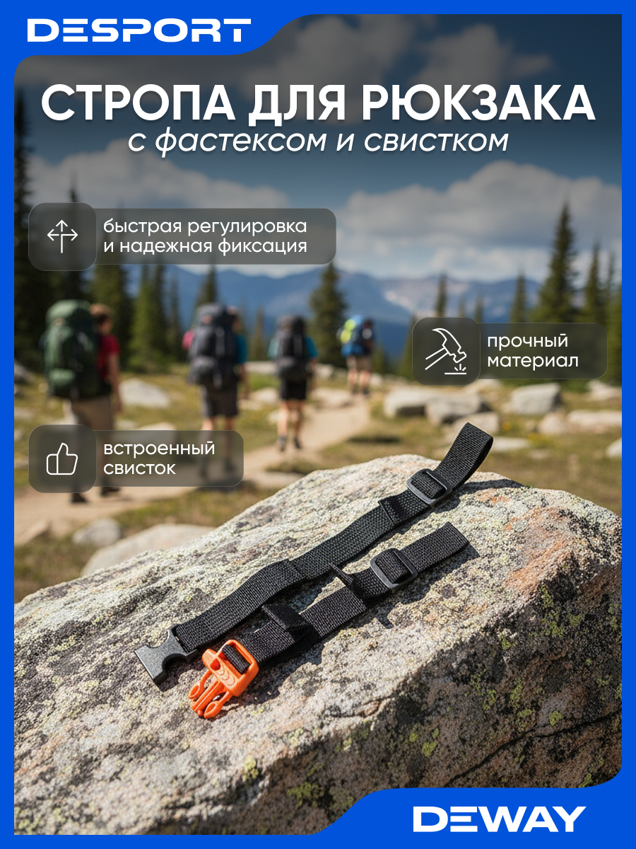 Нагрудный ремень Deway, для рюкзаков, с фастексом, с свистком