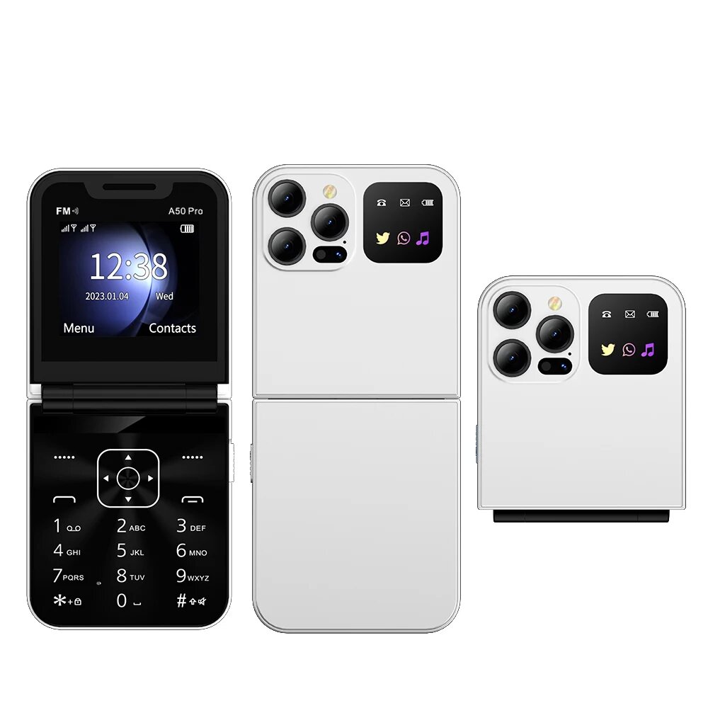 SERVO A50 Pro Flip Mobile Phone Dual SIM Standby Call Recording Speed Dial Torch Magic Voice 2.4" Fold 2G GSM Cellphone FM Radio