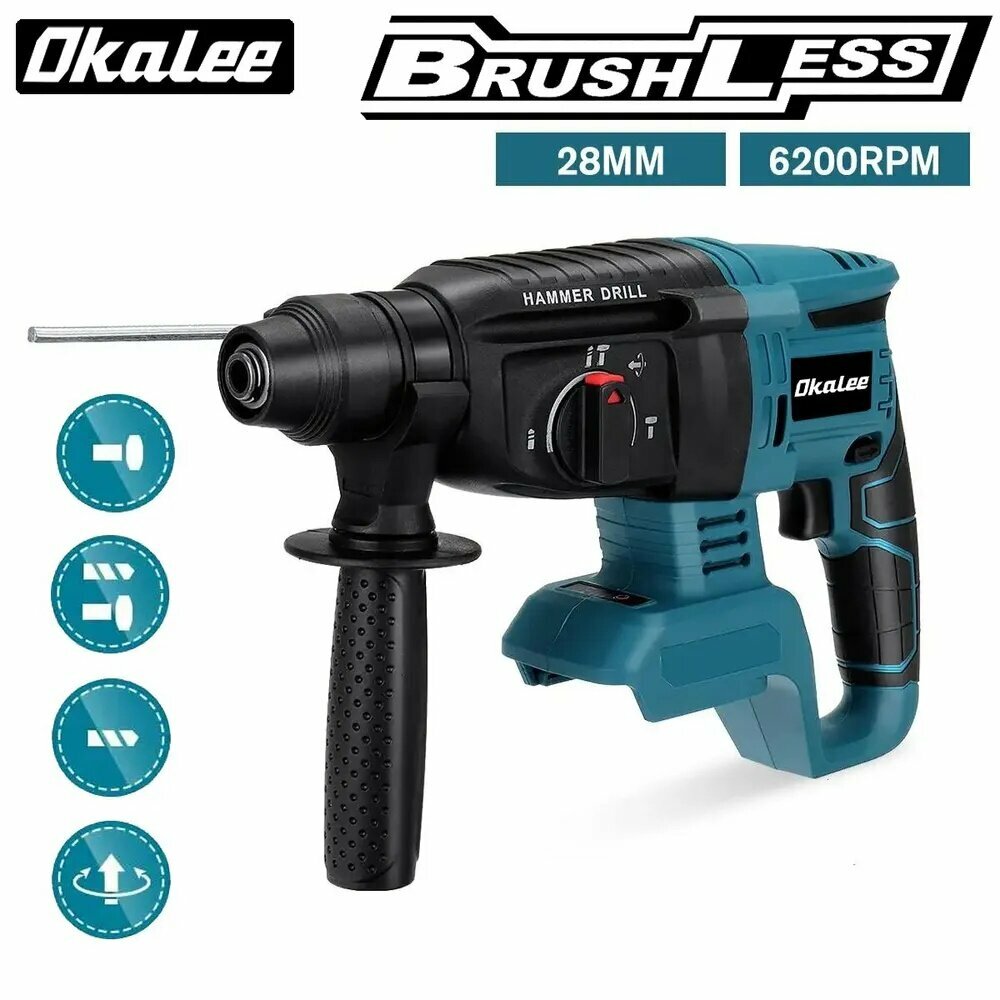 OKALEE 2 в 1 Бесщеточный электрический 3000 Вт молоток Ударная дрель Аккумуляторные электроинструменты с большим крутящим моментом
