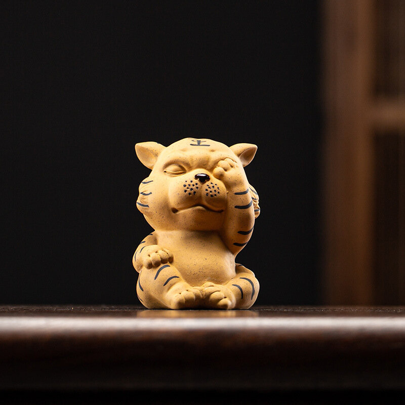 Новая тигровая чайная игрушка, креативная копилка, талисман из фиолетовой глины, большие и маленькие милые тигровые чайные игрушки, украшение для чайного стола