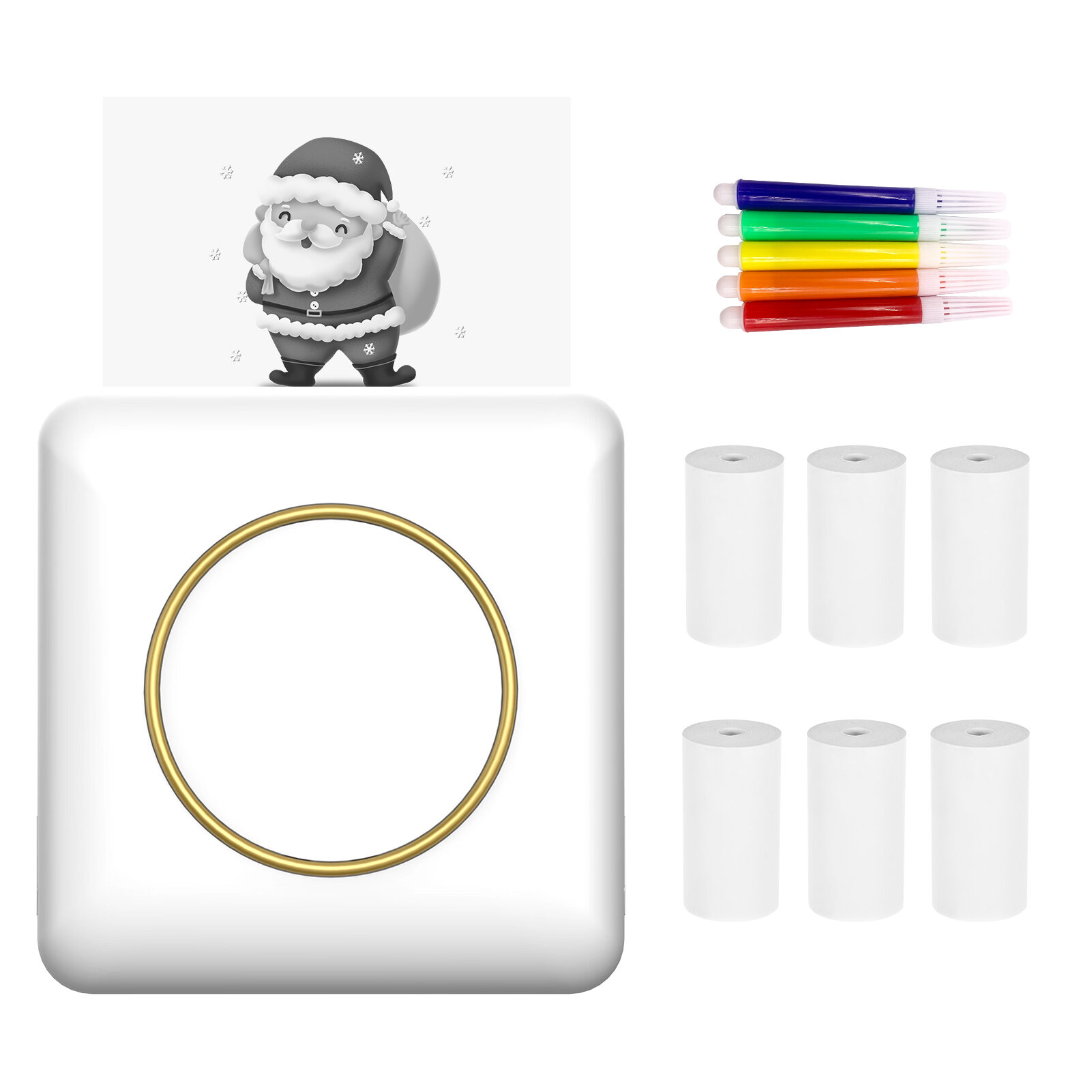 Мини портативный фотопринтер Thermal Printing Machine 203DPI с беспроводным подключением BT для печати фотографий, этикеток, DIY, рукоделия, списков, заметок, журнала, квитанций, стикеров с 6 рулонами белой термобумаги, модель C20, размер 110x80x30mm,