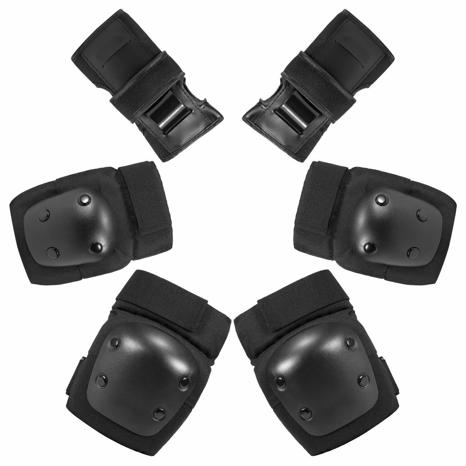 Набор защитной экипировки для спорта 6 в 1: коленные накладки, локтевые накладки, запястные накладки для детей и взрослых, для велосипеда, скейтборда, роллеров, размеры S / M / L / XL, 6 штук, материал Полиэстер + ПЭ + Пена