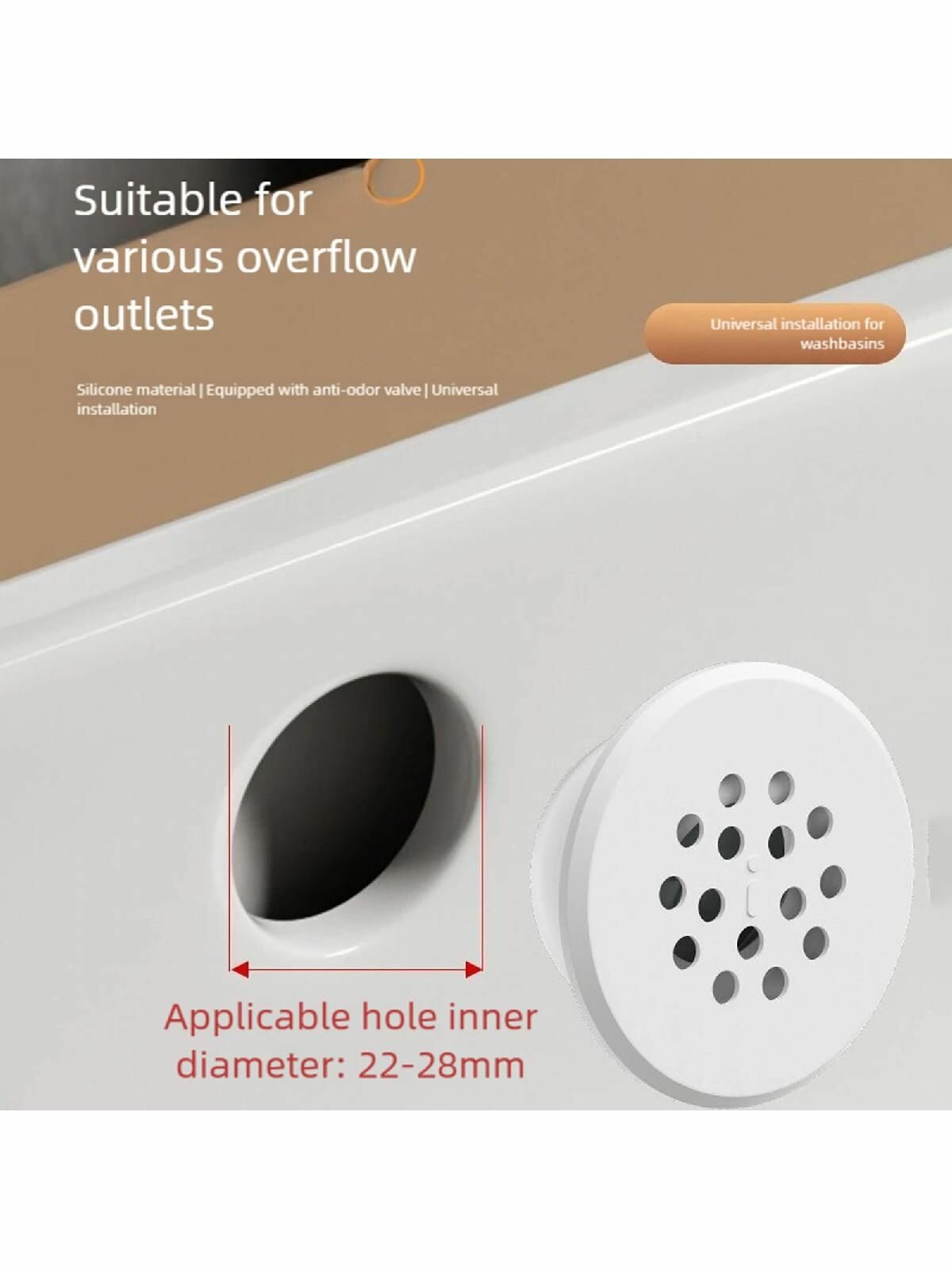 Крышка Сливного Отверстия Раковины, Декоративное Кольцо Перелива Для Кухни И Ванной Комнаты.1 шт