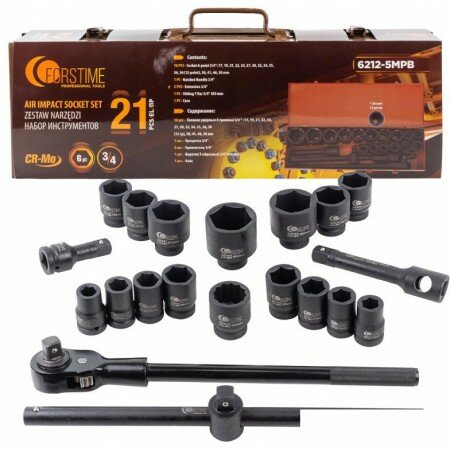 Набор трещотка с головками Forstime FT-6212-5MPB (21 предмет)