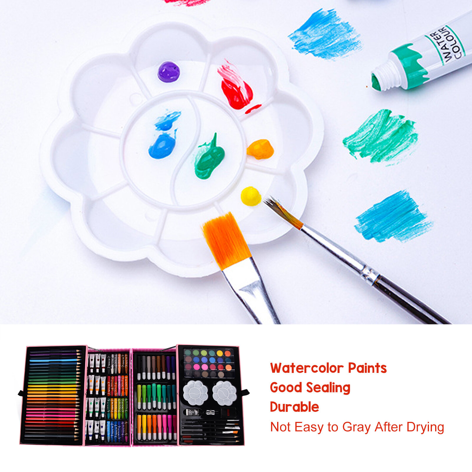 Рисунок Art Box Моющийся без запаха Красочный безопасный пигмент 2-слойный алюминиевый набор для искусства коробки