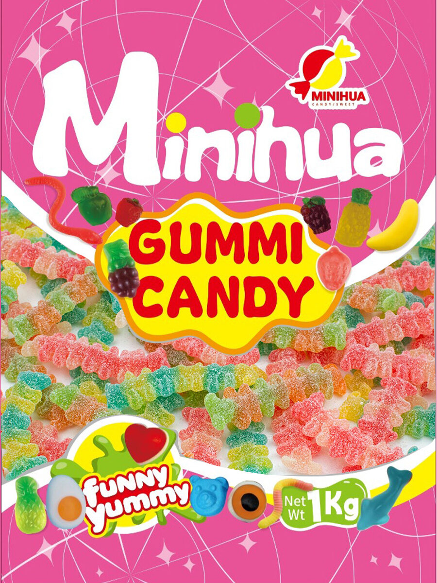 Мармелад жевательный "Сороконожки кислые" 1кг HALAL /MINIHUA/Китай