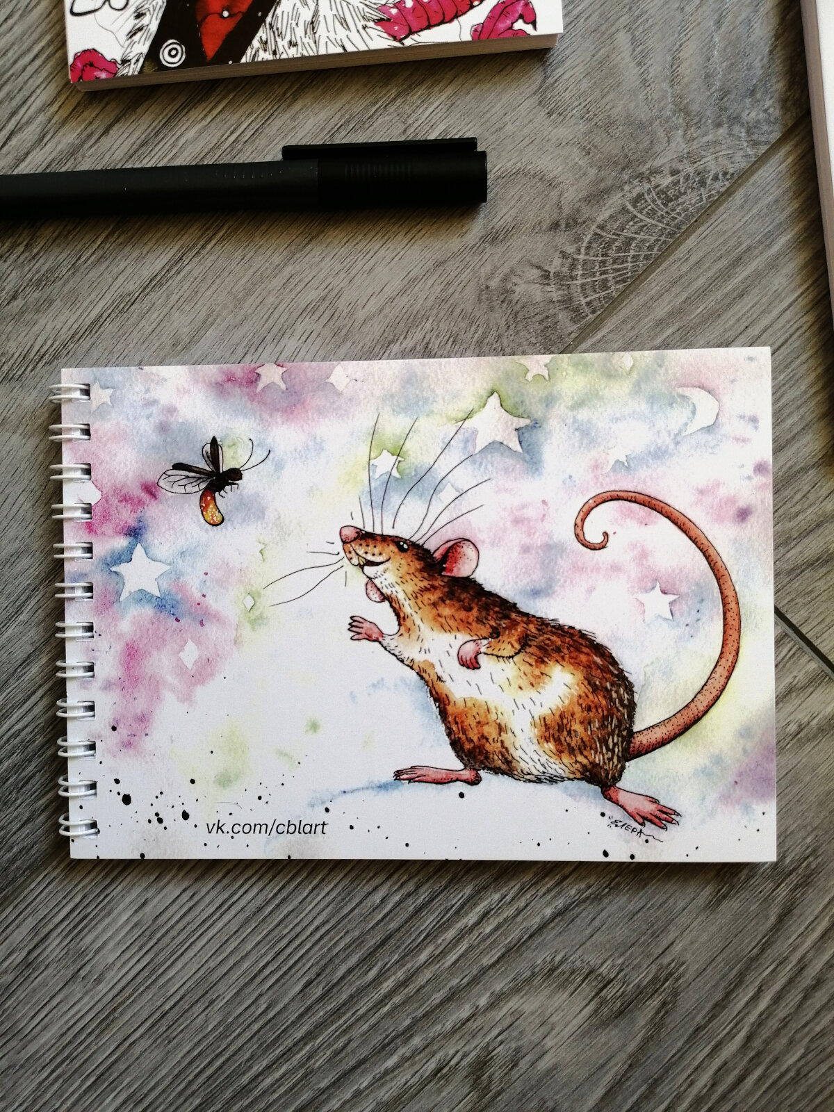 Блокнот авторский принт "Крыса и светлячок", авторский дизайн, 10х15 см, 50 чистых листов