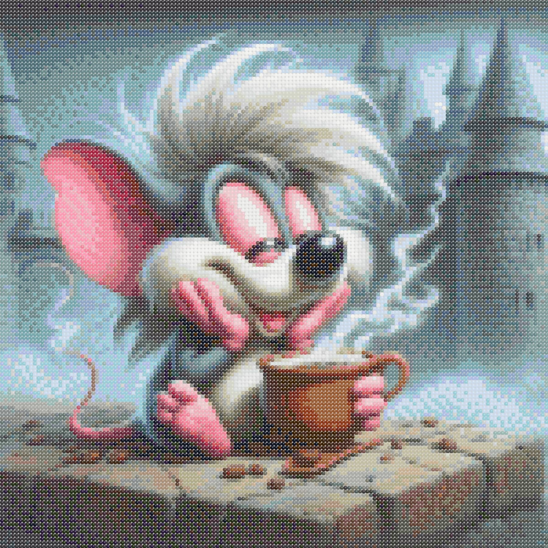 Схема вышивки бисером Кофе на крыше (без бисера) 150х150 стежков (30х30 см) 67 цвета