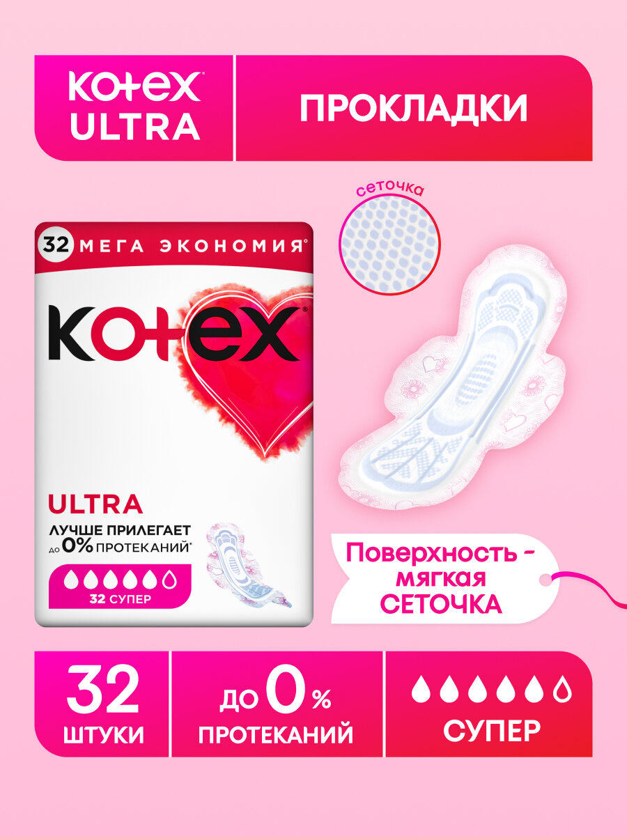 Гигиенические прокладки Kotex Ultra Супер, 32шт.