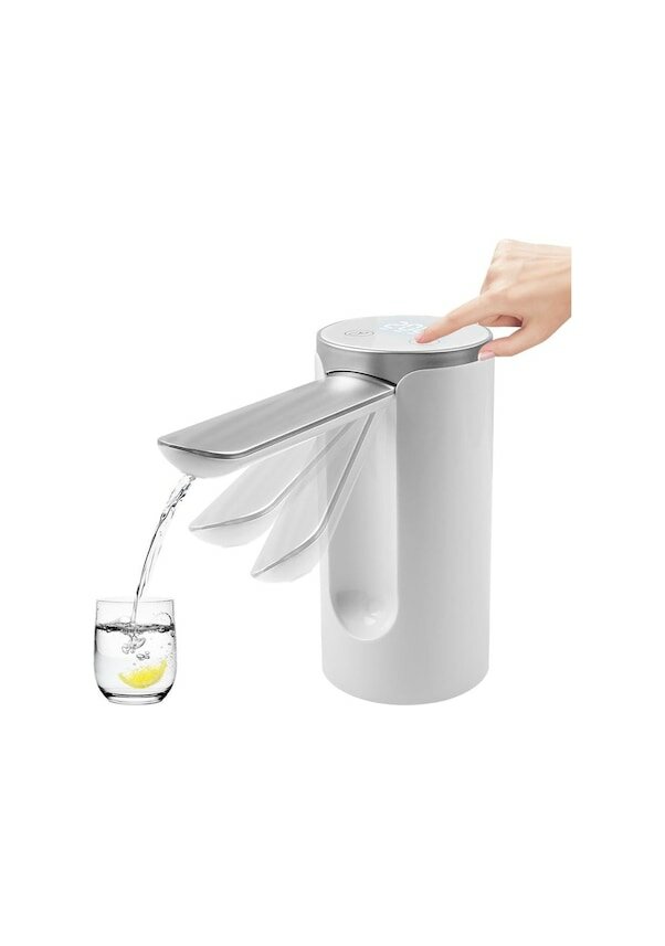 Автоматический водораздатчик с выбором количества воды Универсальный электрический складной водяной насос Цвет Белый, 4 уровня дозированной подачи (200мл/600мл/800мл/непрерывная), совместим с бутылками 1, 2, 3, 4, 5 галлонов, встроенная батарея 1200mAh,