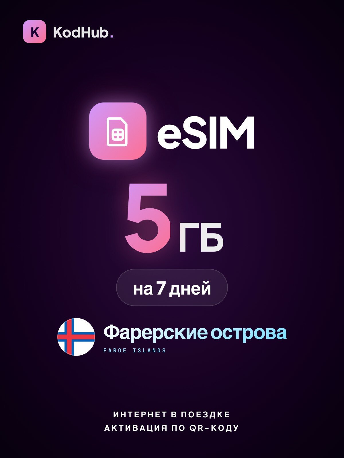 Туристическая eSIM Фарерские острова 5 ГБ на 7 дней | интернет в поездке, связь за границей | QR-код активации