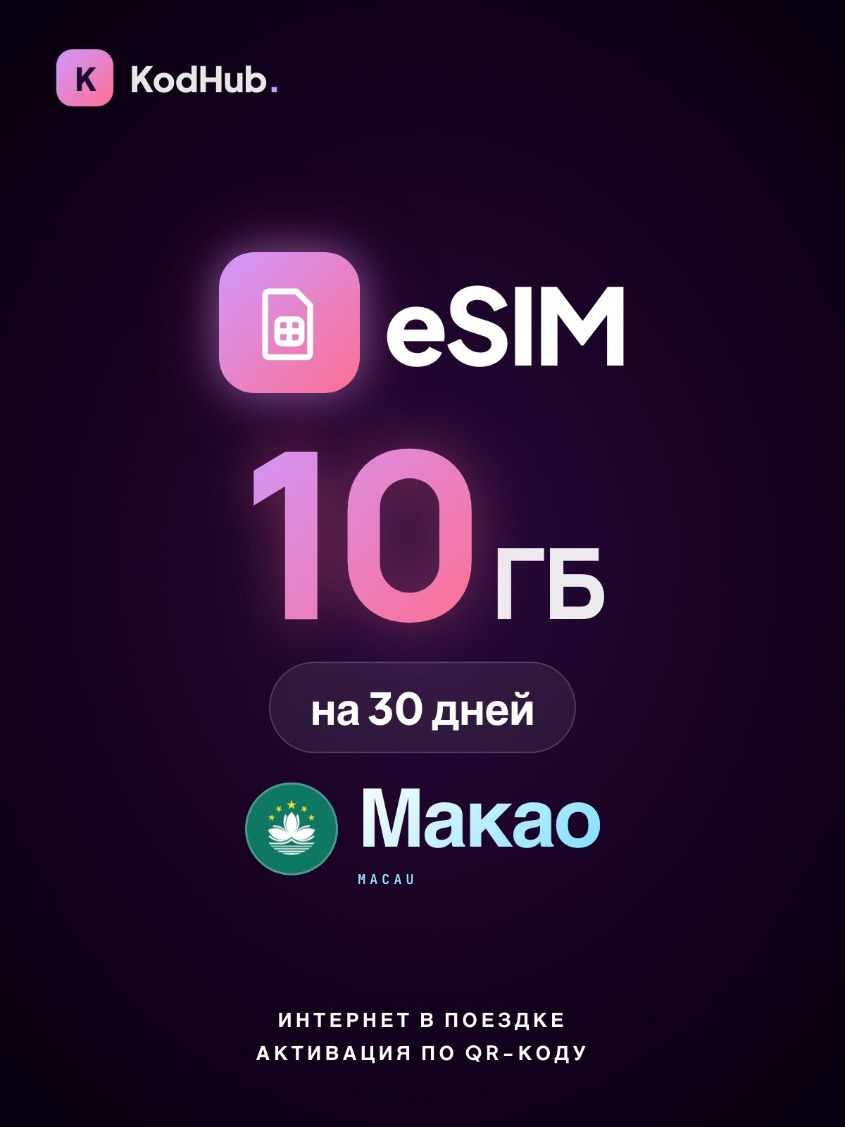 Туристическая eSIM Макао 10 ГБ на 30 дней | интернет в поездке, связь за границей | QR-код активации