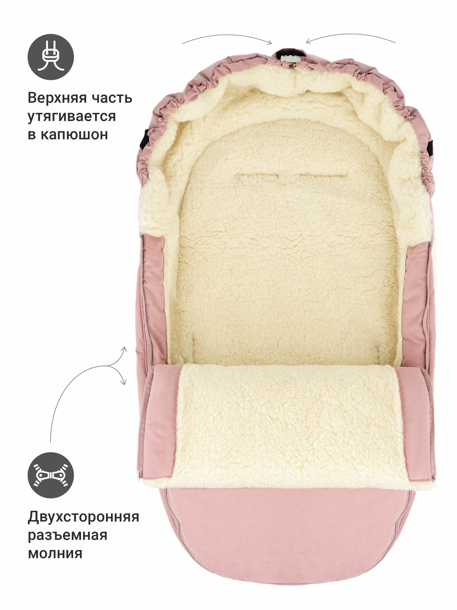 Зимний конверт в коляску Markus, модель Egg Basic, цвет розовый — фото 1