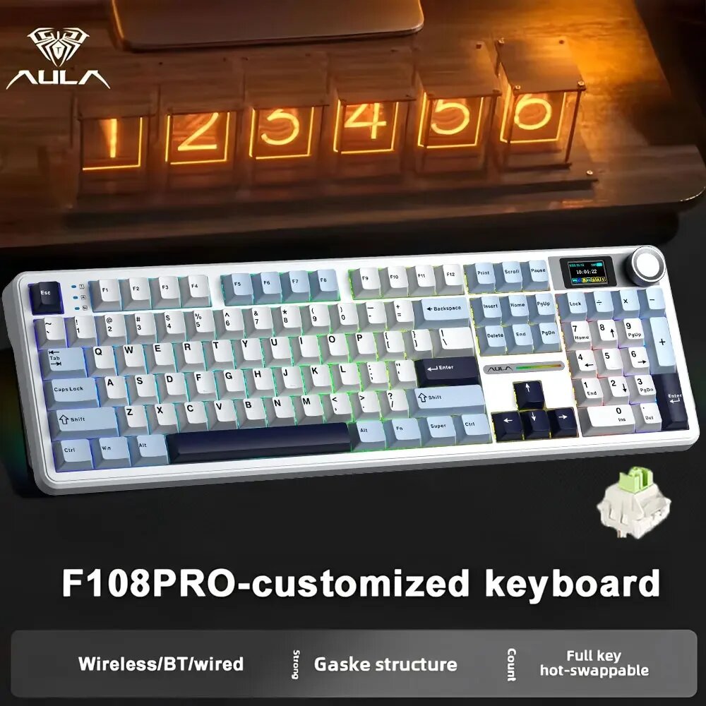 AULA F108 PRO Белая механическая клавиатура с подсветкой