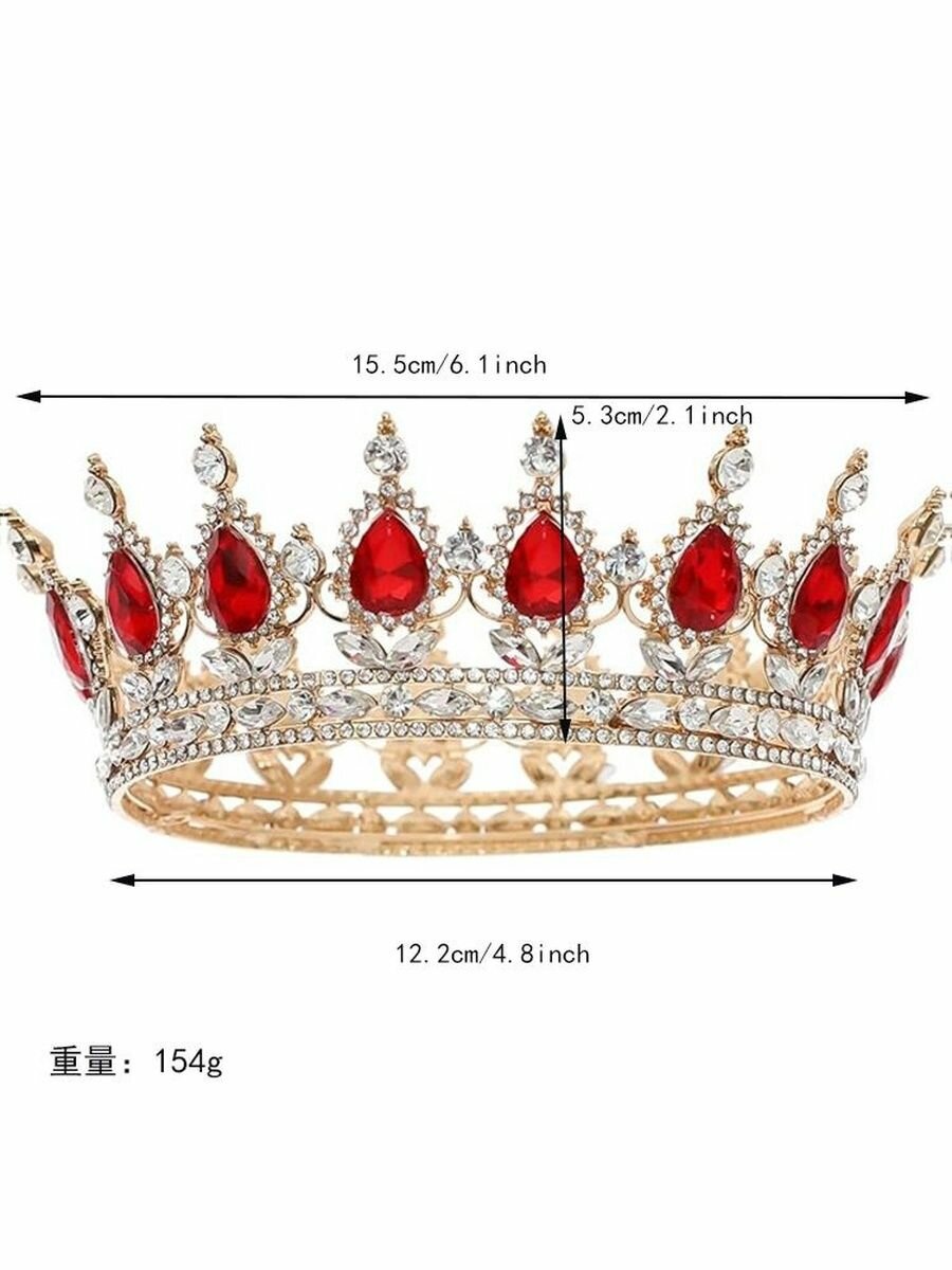 Топпер "Корона" для торта, для девочки, металл, золото/красный камень, 15см