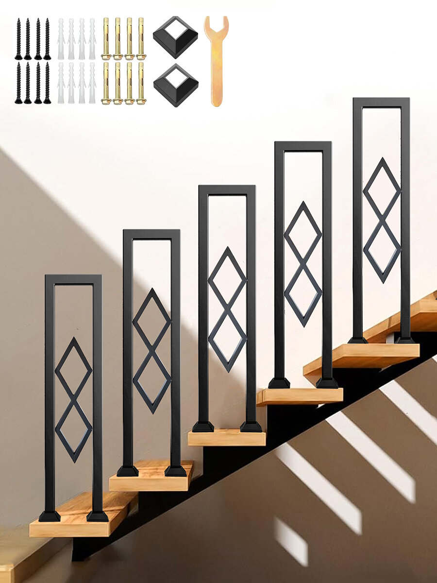 Современные перила для лестницы, U-образный поручень из черной кованой трубы для крыльца, балкона, улицы (1 шт.)