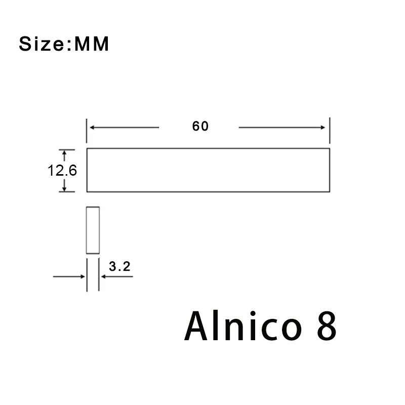 12 шт. магниты для хамбакеров MAXCHEER Alnico II, III, V, VIII серебристые, Alnico 8 60x3.2x12.6