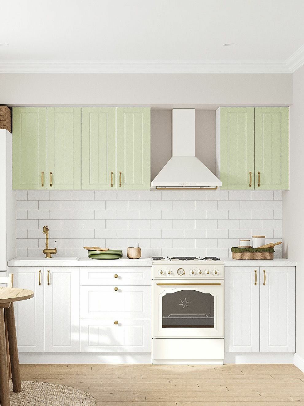 Кухонный гарнитур Флоренс 1.8 м, мебель для дома и кухни, Белый / Фисташковый структурный / Белый текстурный