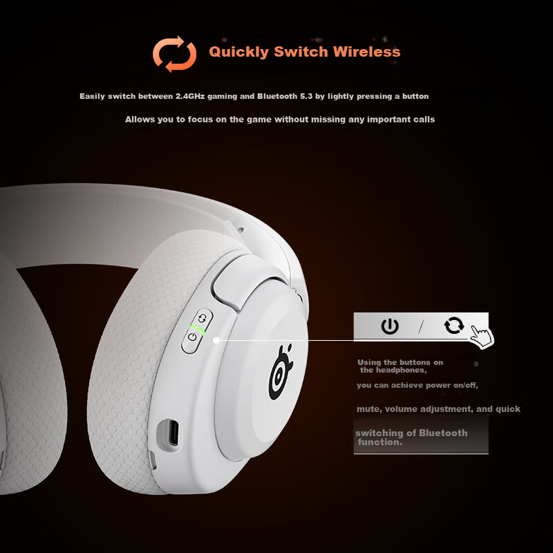 SteelSeries Arctis 5P White 2.4G/Bluetooth Wireless Gaming Headset Double Wireless Connection for PS5, CS: GO, PUBG