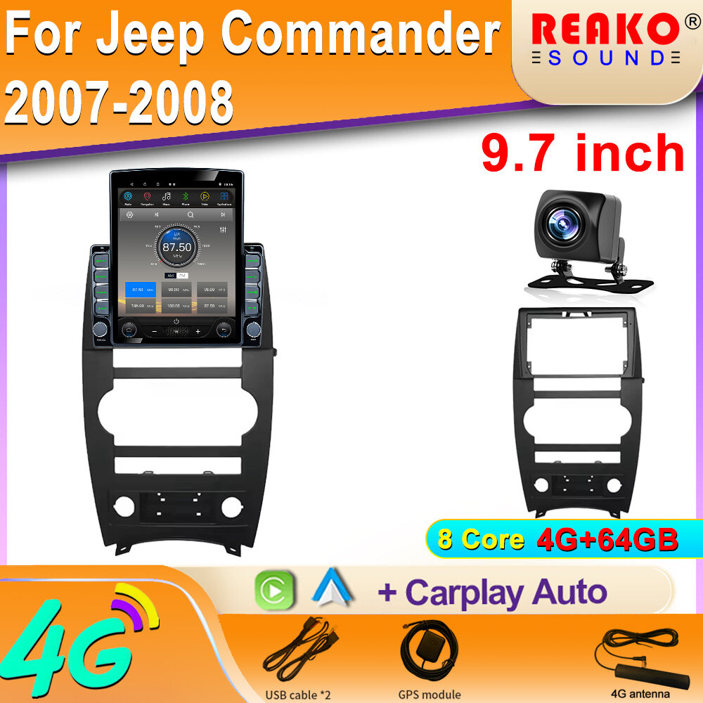 Магнитола для Jeep Commander 07-08 , с камерой заднего вида. IPS экран 9.7 дюймов, Wifi 2din с сенсорным экраном, usb и блютузом.