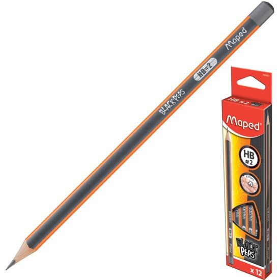 Набор карандашей Maped (Франция) чернографитных, 12 шт, "Black Pep's", НВ, трехгранные, без резинки, 850021