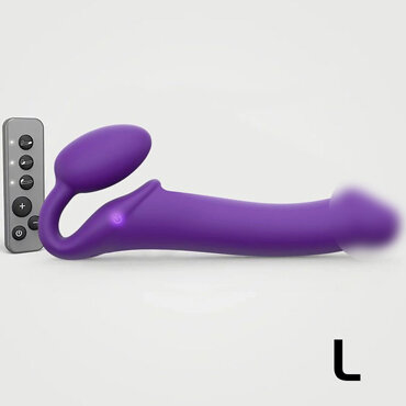 Вибрострапон Strap-On-Me с 3 моторами, фиолетовый, L, 17 см Безремневой страпон с вибрацией и пультом