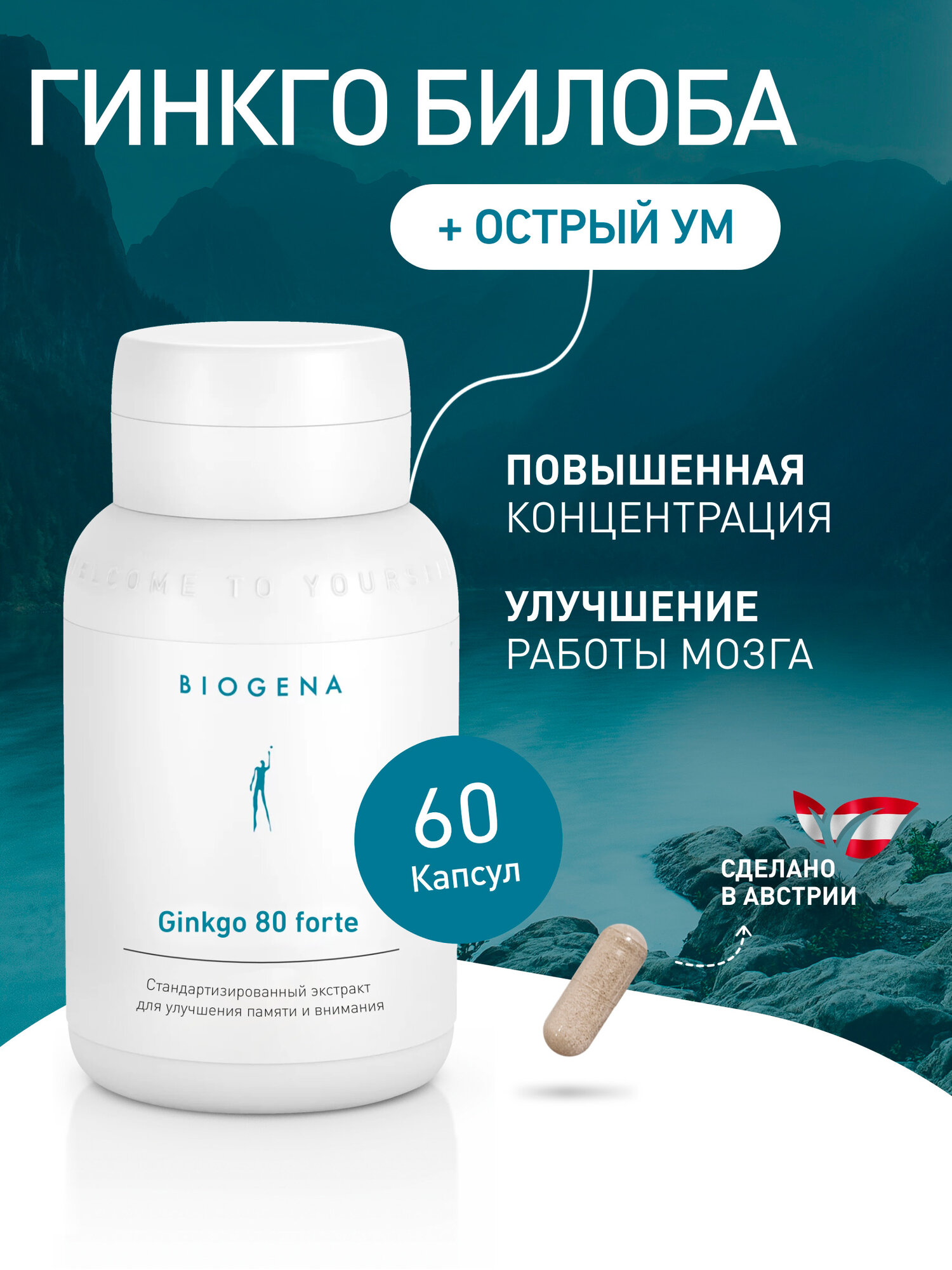 BIOGENA Биологически активная добавка в пище Гинкго билоба форте / Ginkgo 80 forte, 526 мг