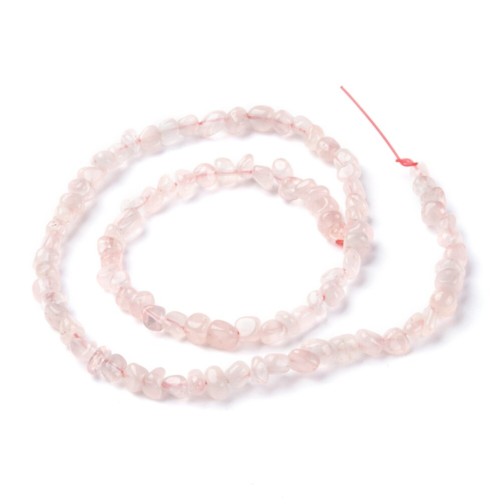 Бусины каменные, кварц, розовый, 3-7мм, неправильной формы, 90 шт, низка