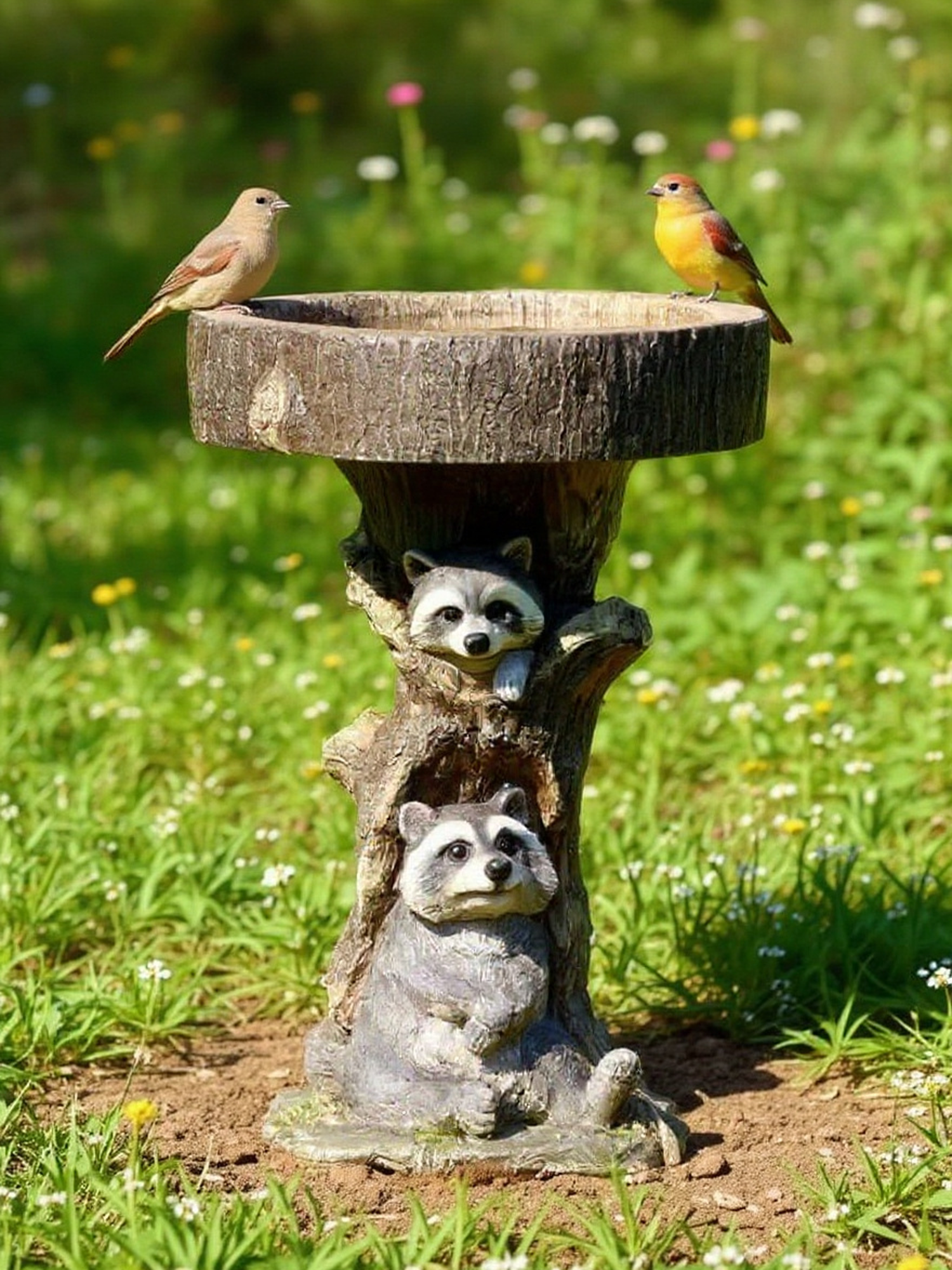 Садовая фигурка кормушка и поилка для птиц с очаровательным дизайном из прочной смолы