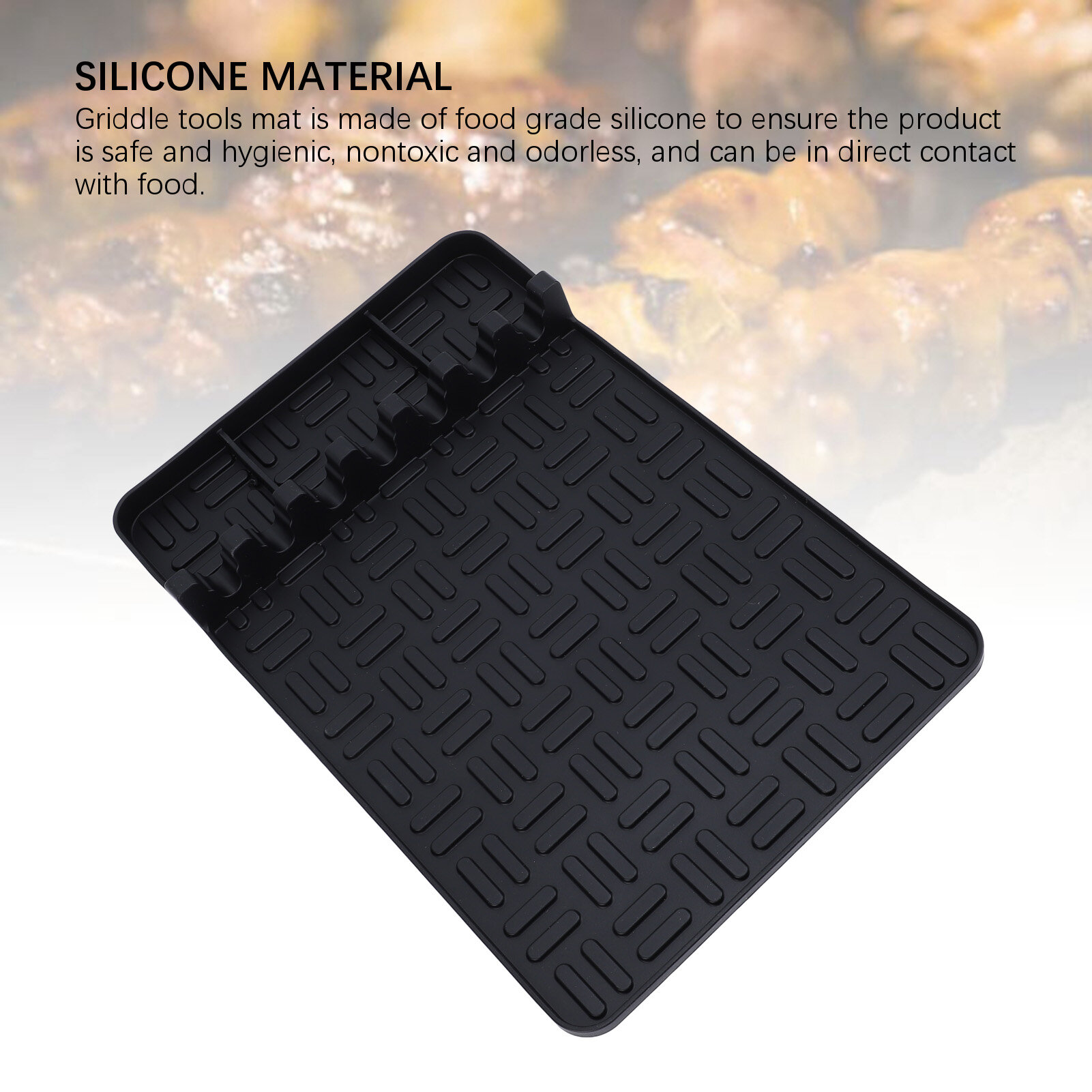 Силиконовый коврик для гриля, термостойкий, моющийся, многоразовый, мягкий, гибкий, силиконовый коврик для боковой полки гриля для выпечки, гриля, кемпинга, черный